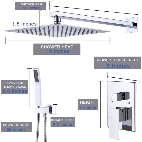 VAMOP Rainfall Shower Faucet Set with High Pressure 10 inch Shower Head Hand Held Square Shower ...